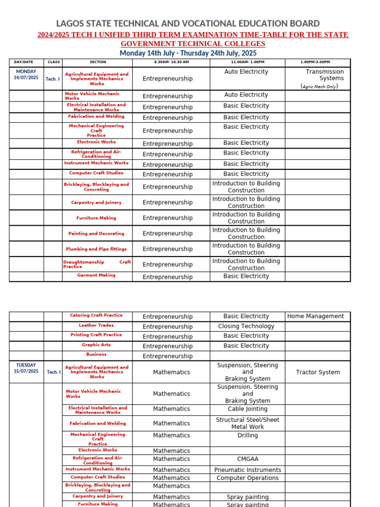 3rd Term 2024-25 Examination Time Table - 114523 | PDF | Metalworking ...