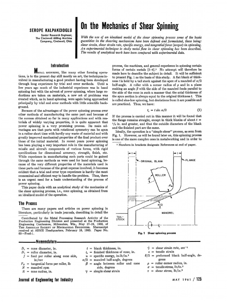 Mechanics of Shear Spinning Process | PDF | Hardness | Deformation ...