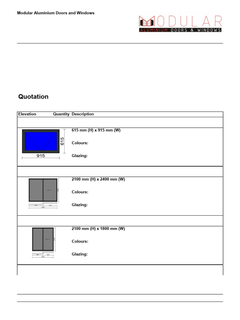 Modular Aluminium Doors & Windows Quotation | PDF | Window ...