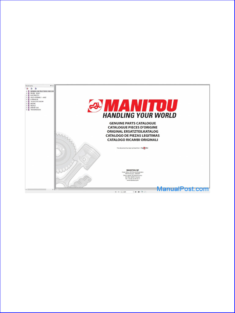 Manitou Mt 1740 Sl Turbo s2 Mt 1740 Sl s2 Genuine Parts Catalogue ...