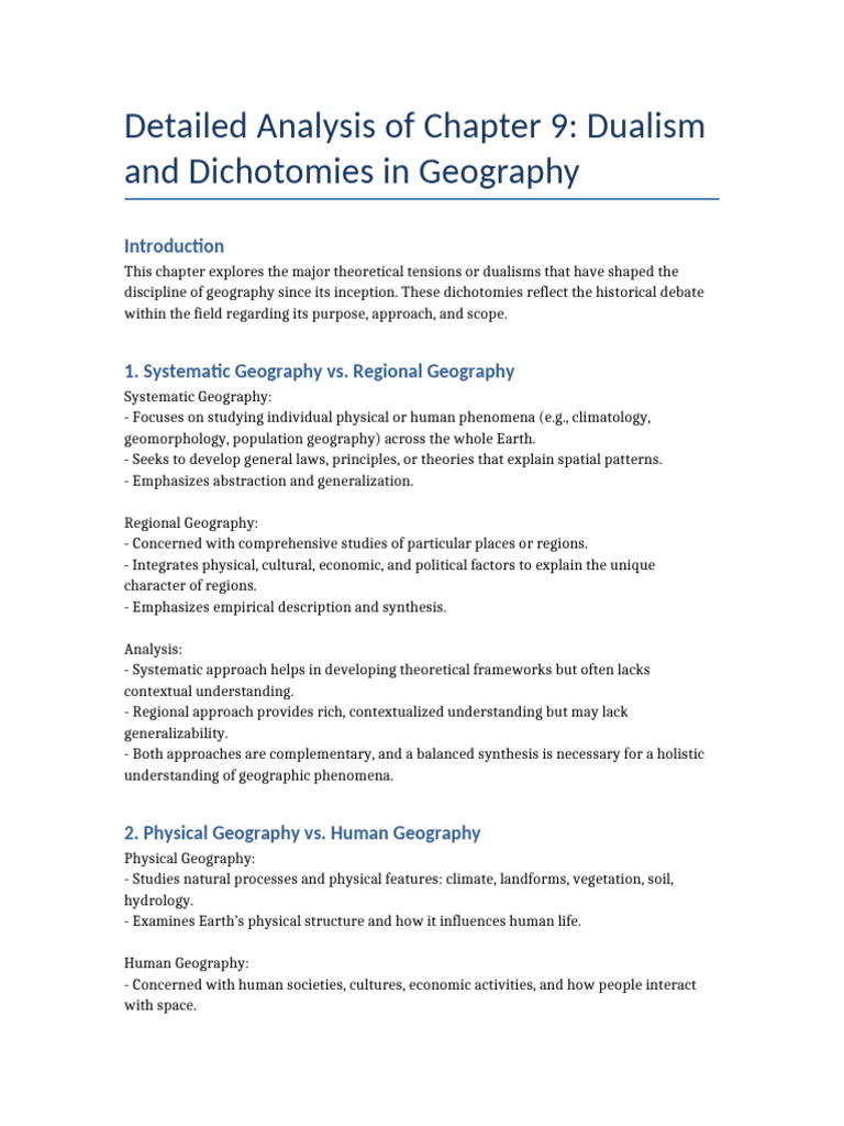 Geography's Key Dualisms Explained | PDF | Geography | Physical Geography