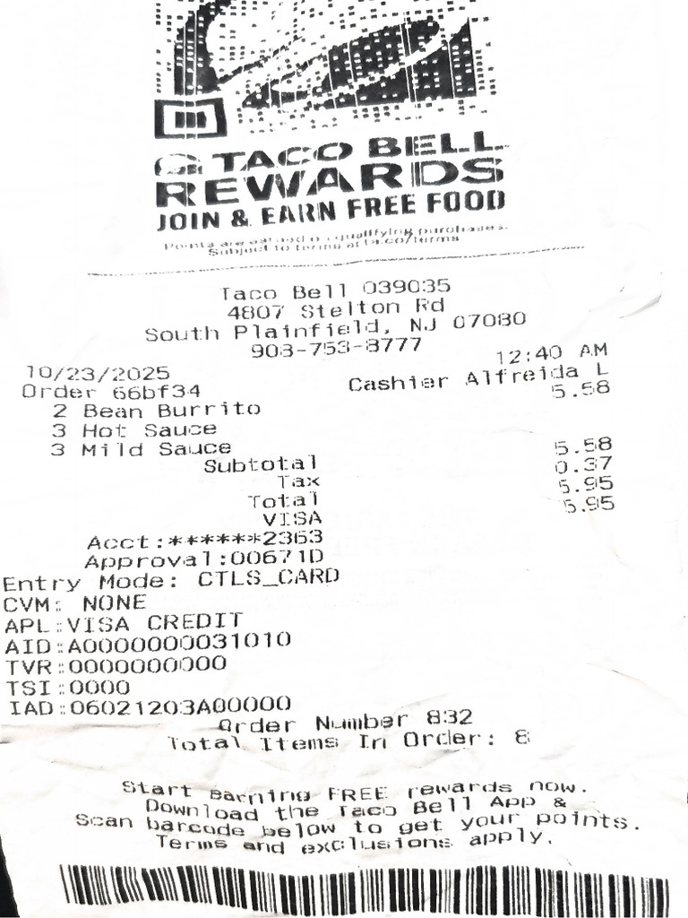 Taco Bell Receipt - Bell - Oct 23, 2025 | PDF