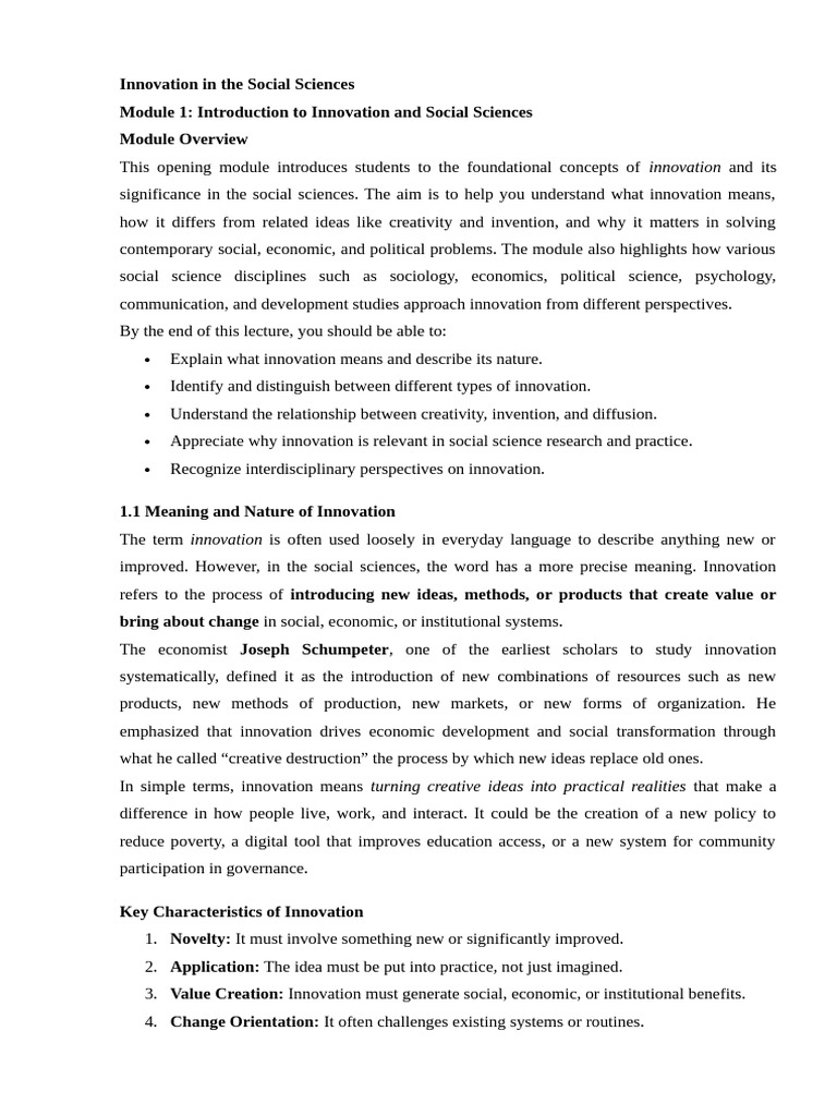 Innovation in the Social Sciences_Module 1 - 7 | PDF | Innovation ...
