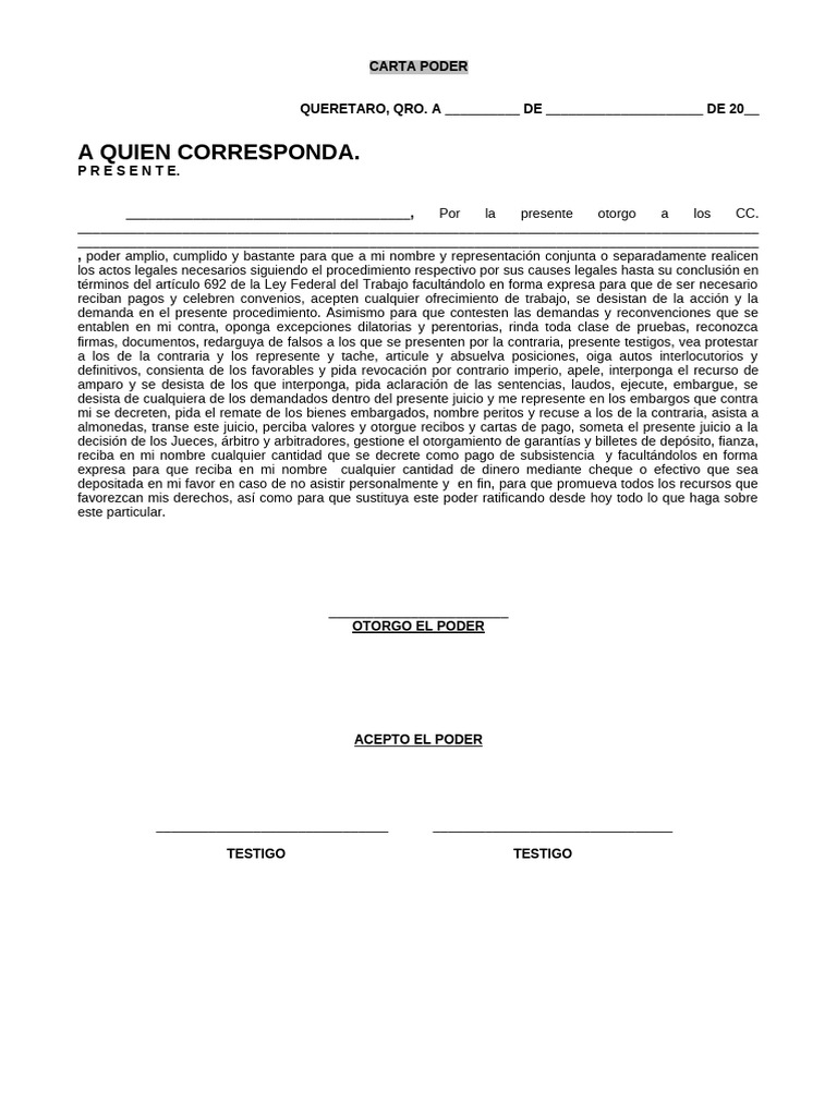 Carta Poder en Blanco | PDF | Justicia | Crimen y violencia