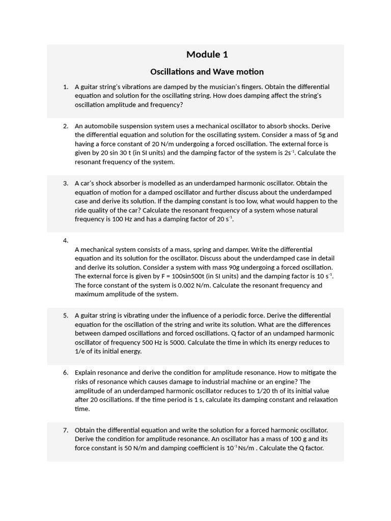 Module 1 Questions | PDF | Damping | Resonance