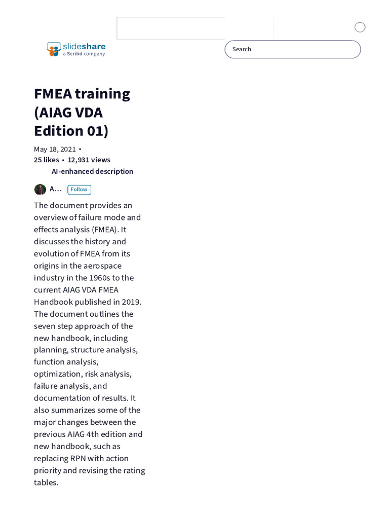 FMEA Training Overview: AIAG VDA Edition | PDF | Mechanical Engineering