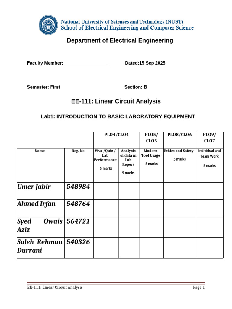 Lca Manual 1 Group Task | PDF | Electrical Network | Resistor