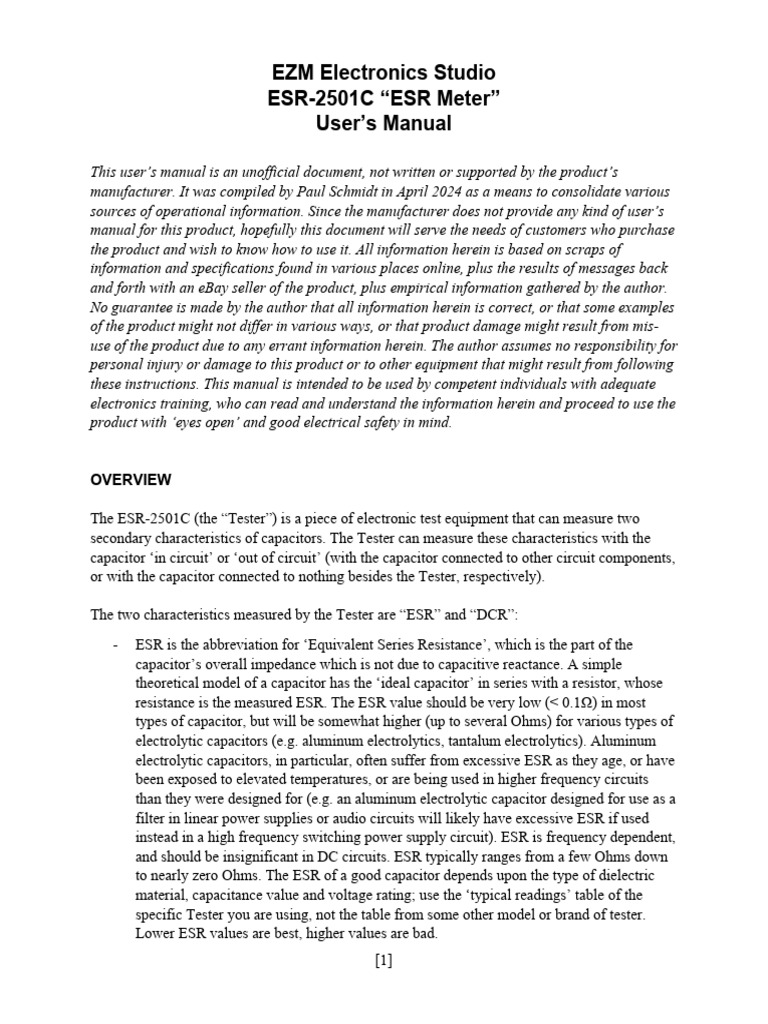 ESR-2501C ESR Meter User Manual | PDF | Electronic Engineering ...