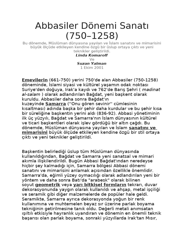 Abbasiler Dönemi Sanatı | PDF
