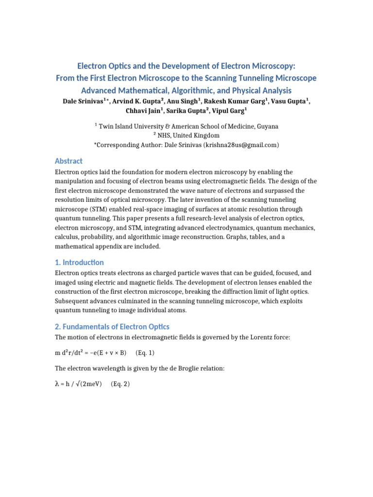 Electron Optics Electron Microscope STM Full Paper | PDF | Microscope ...