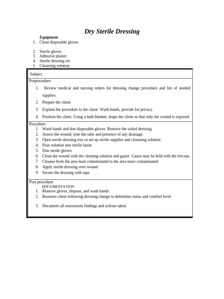 Dry Sterile Dressing Change Procedure | PDF