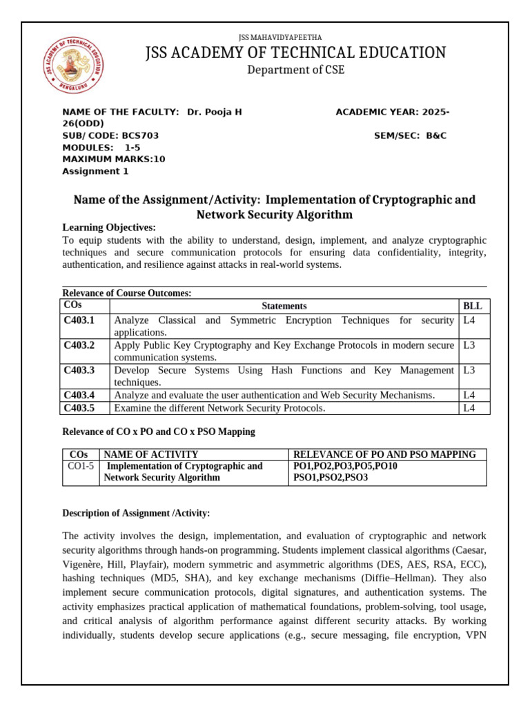 Assign1 CNS Implementation | PDF | Cryptography | Encryption