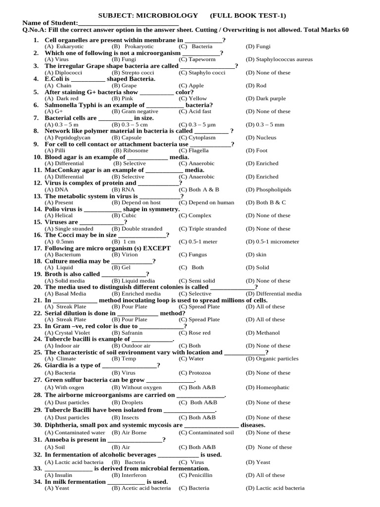 Microbiology Test Questions and Answers | PDF | Immune System | Bacteria