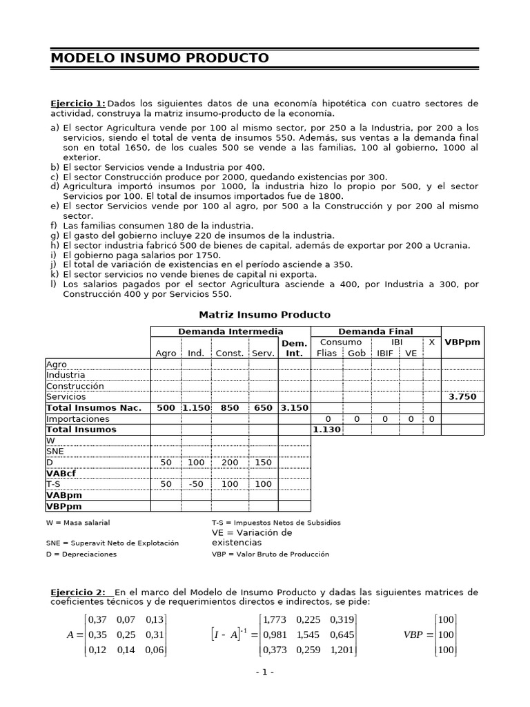Guia Modelo Insumo Producto | PDF | Matriz (Matemáticas) | Economias