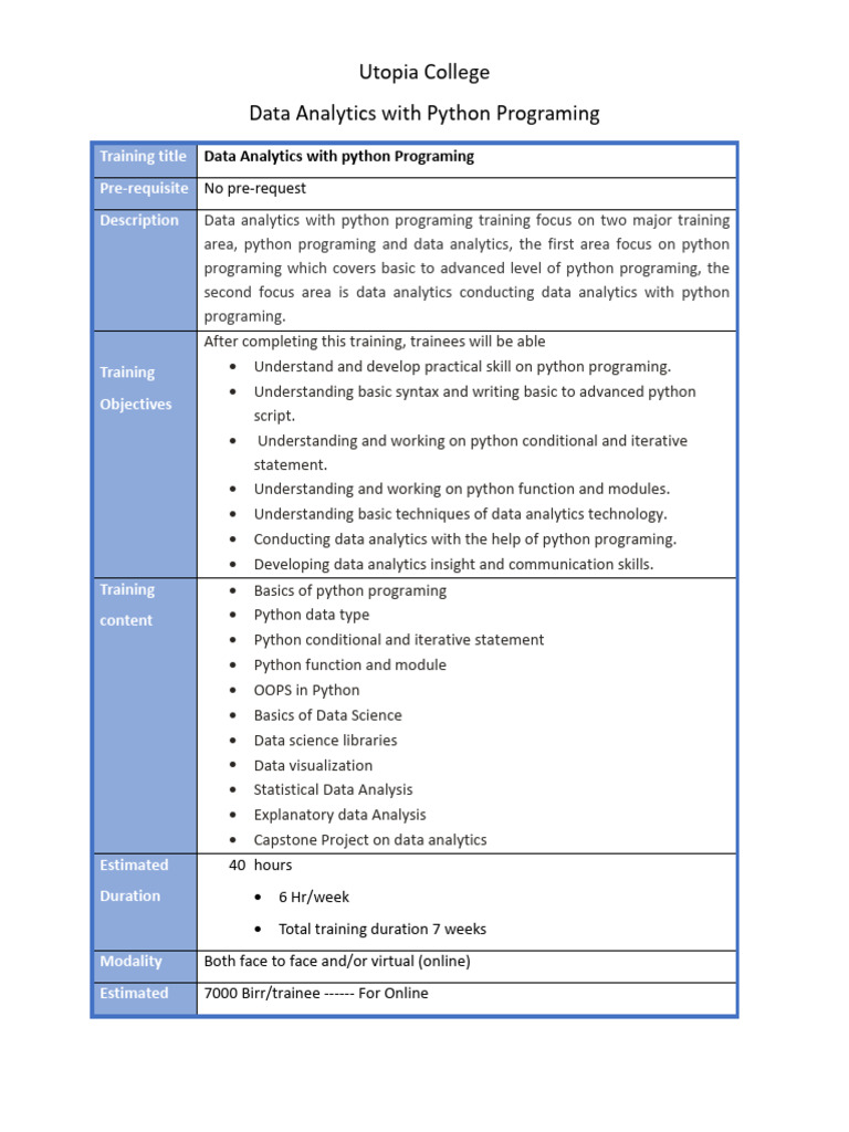 Data Analytics With Python Training | PDF