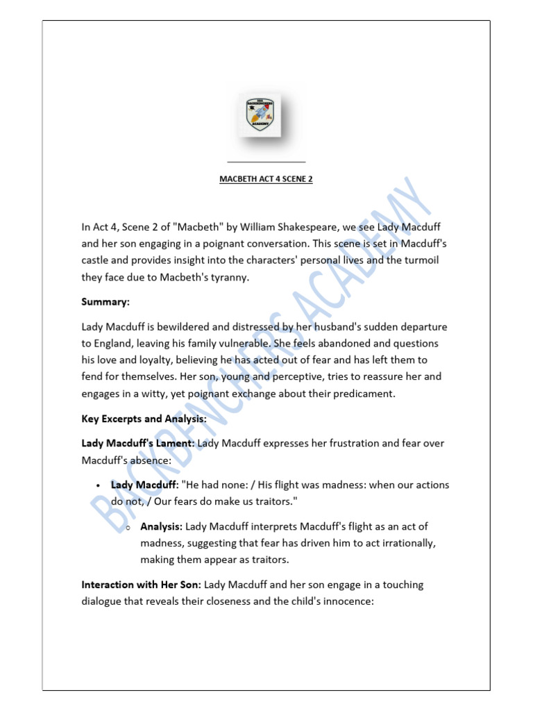 Macbeth Act 4 Scene 2 Analysis | PDF | Macbeth | Courage
