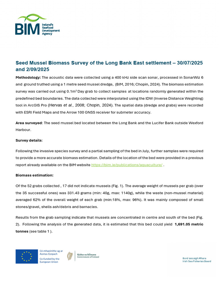 Seed Mussel Biomass Survey Results | PDF