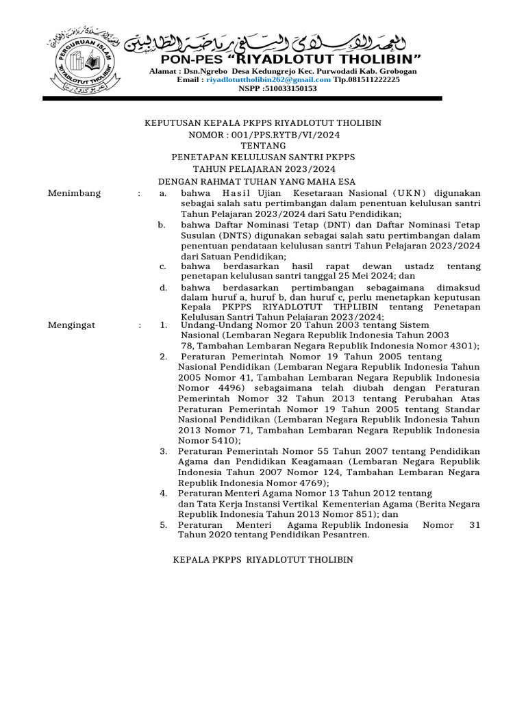 Contoh Template Sk Penetapan Kelulusan (Pkpps) | PDF