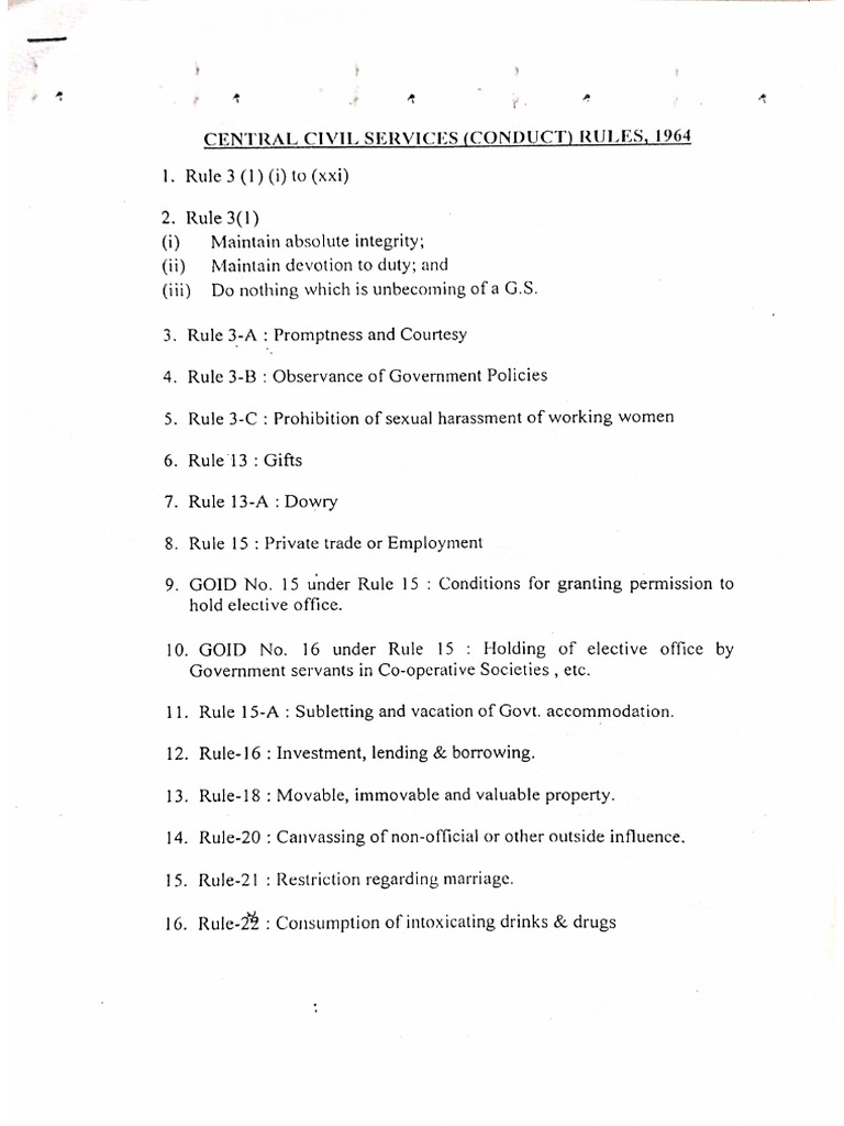 Summary of Important Rules Under CCS (Conduct) & (CCA) Rules | PDF