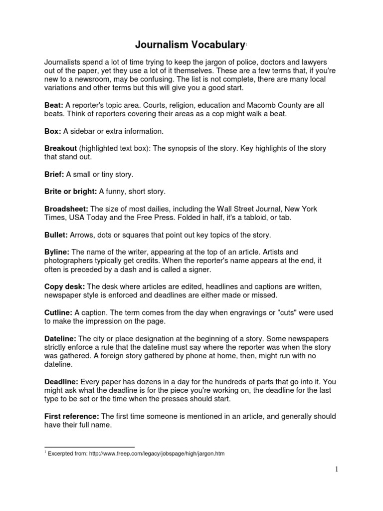 Journalism Vocabulary | Journalism | News