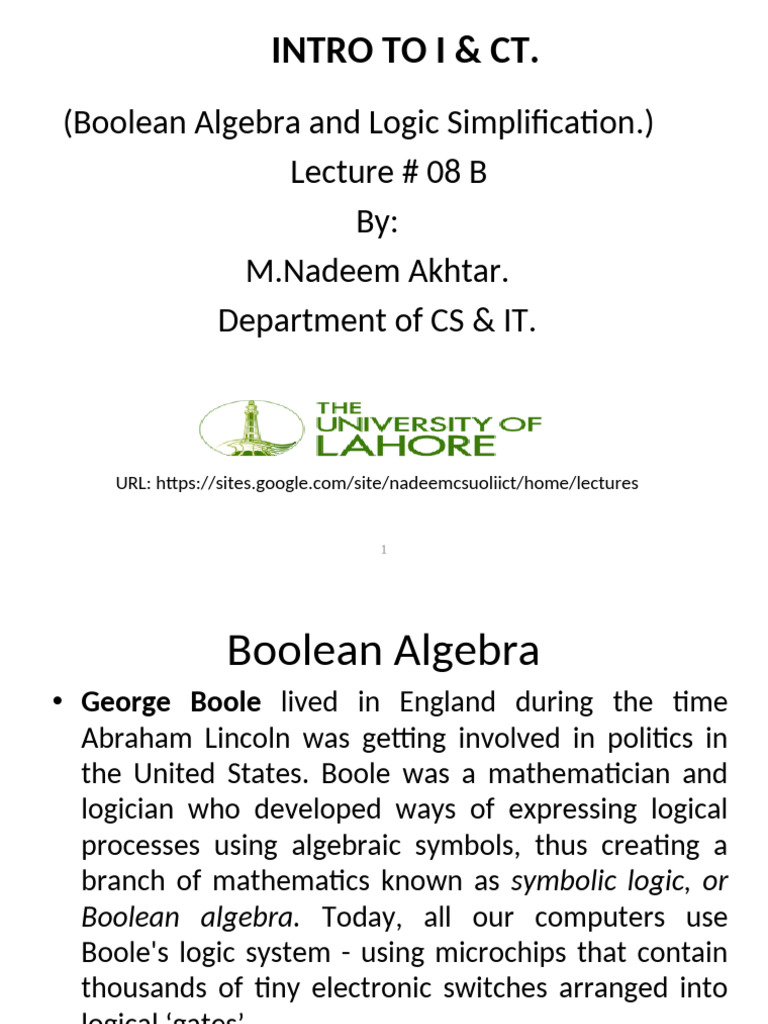 II&CT Lecture # 08 b Boolean Algebra Basics | PDF | Boolean Algebra ...