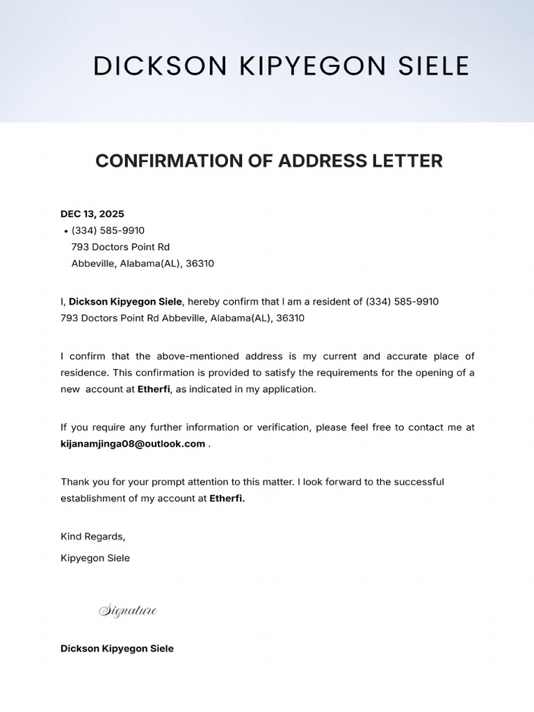 Confirmation of Address Letter Template | PDF