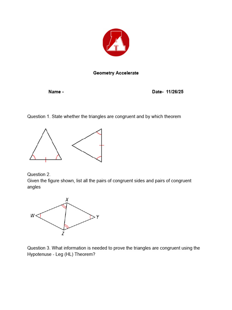 Geometry Accelerate Asynchronous Worksheet 11 - 26 | PDF