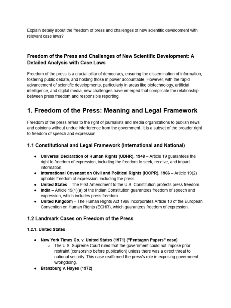 Press Freedom and Scientific Challenges | PDF | Freedom Of The Press ...