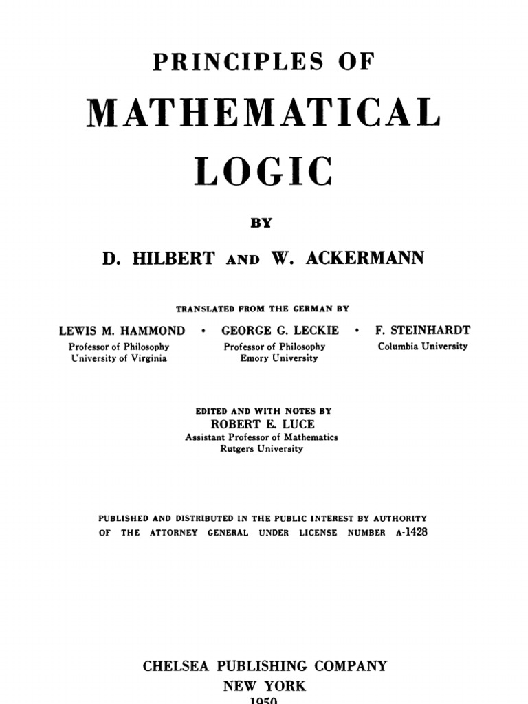 Hilbert David The Principles of Mathematical Logic | PDF