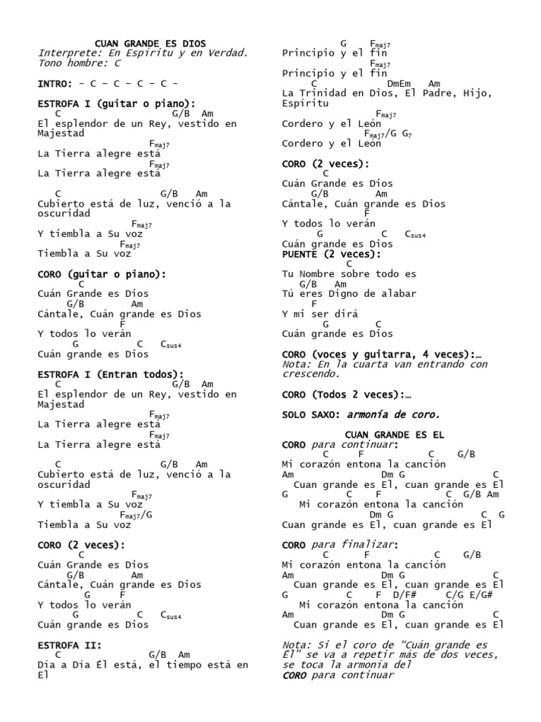 Cuan grande es Dios Tono hombre C | PDF