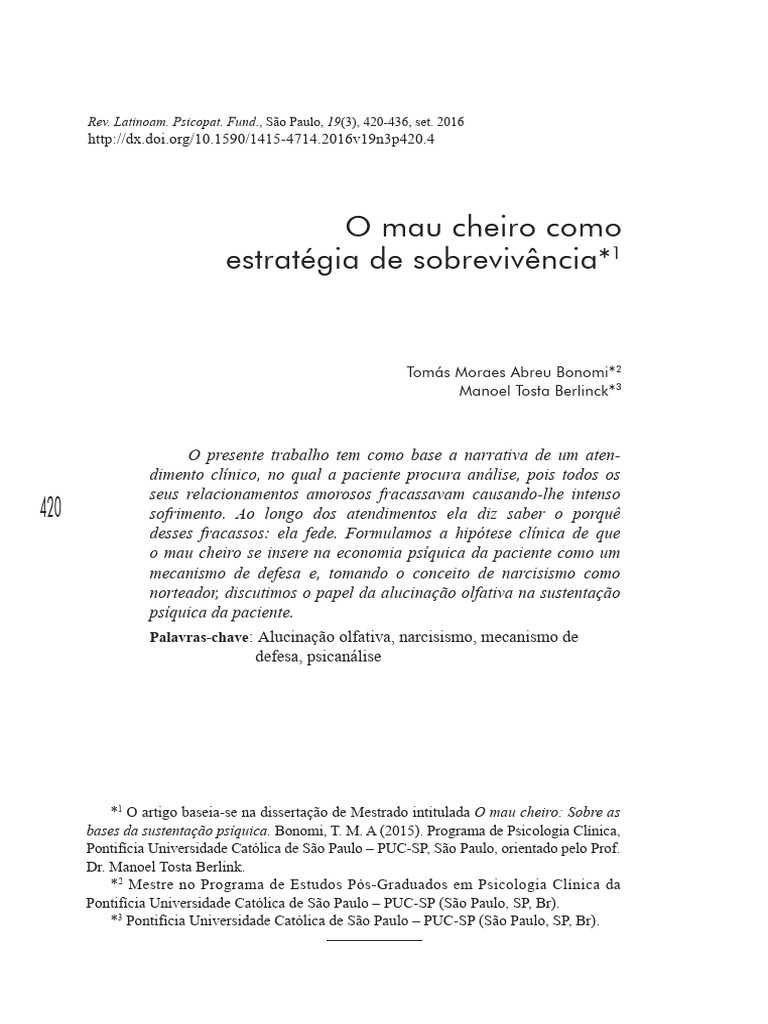 O Mau Cheiro como Mecanismo de Defesa | PDF | Autoimagem | Amor