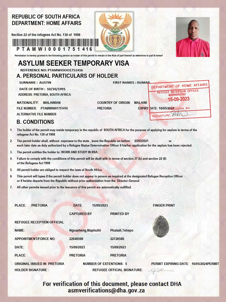 Pretoria Asylum Seeker Permit 2023 | PDF | Refugee | Right Of Asylum
