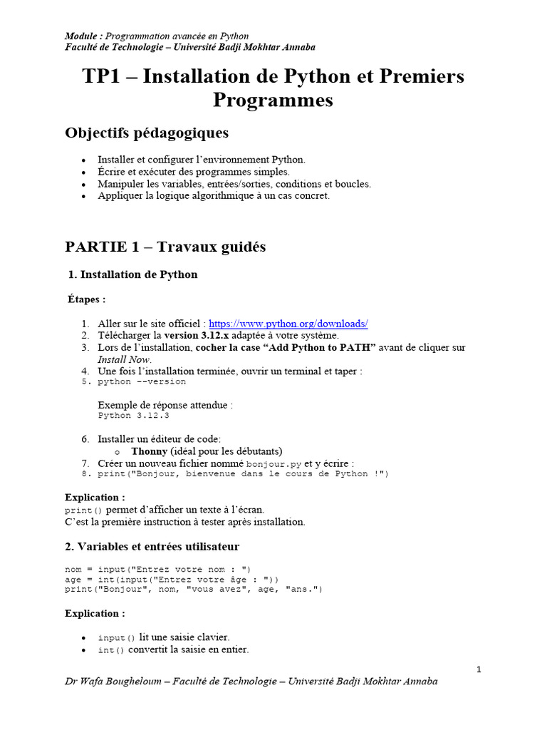 TP1 - Python - Etudiant | PDF | Structure de contrôle | Python (Langage ...