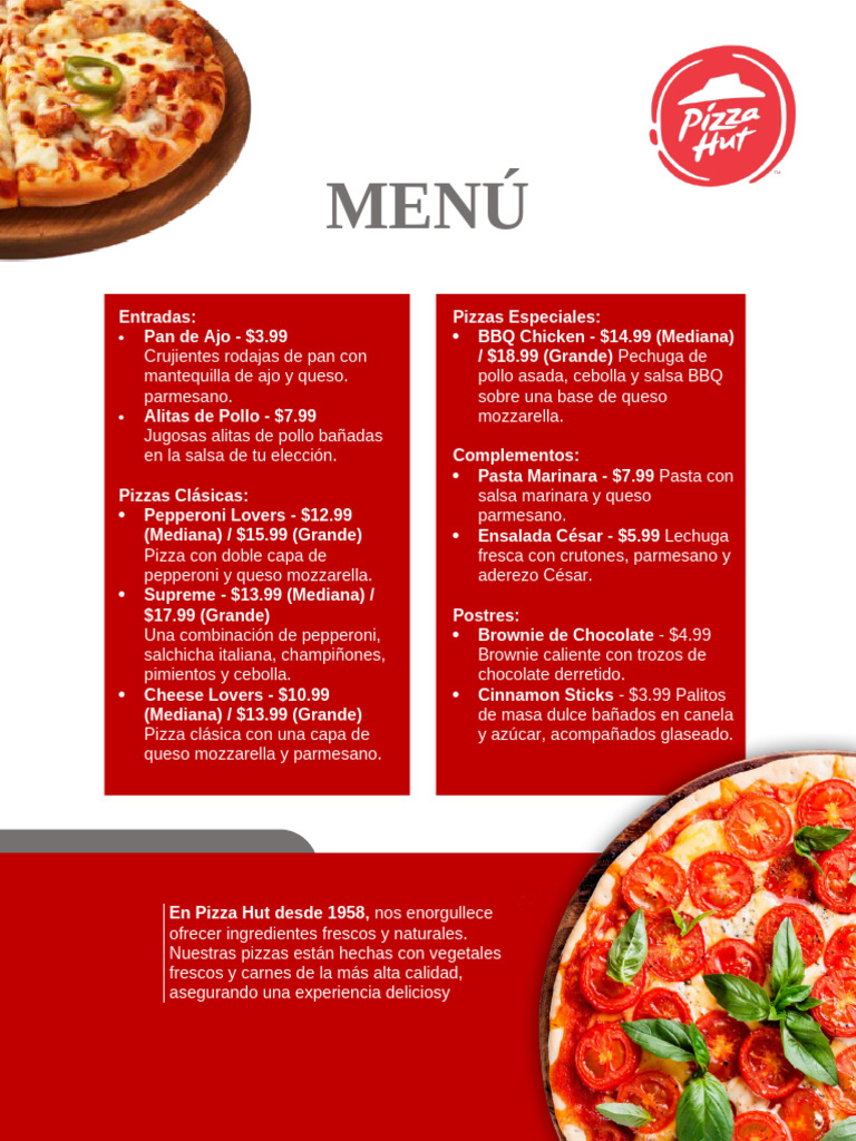Menú de Pizzas y Entradas Deliciosas | PDF