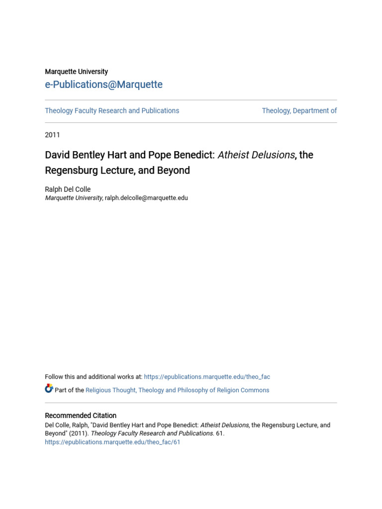 David Bentley Hart and Pope Benedict_ Atheist Delusions, The Regensburg ...