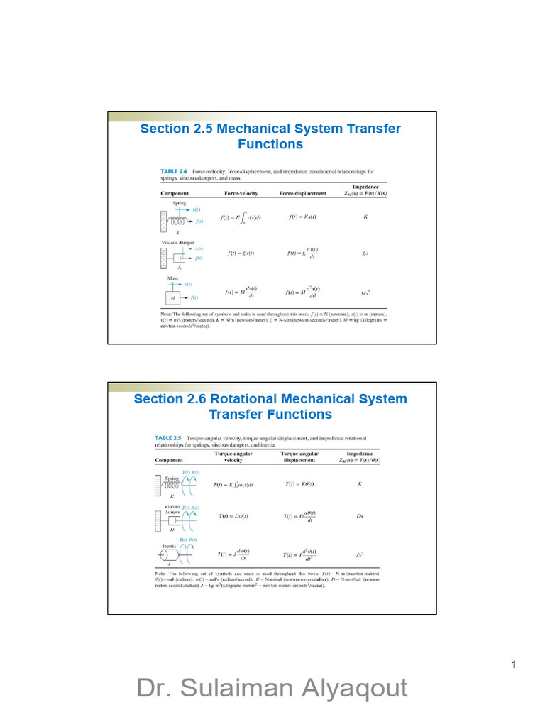 Lecture Note 5 (Mechanical Systems) | PDF