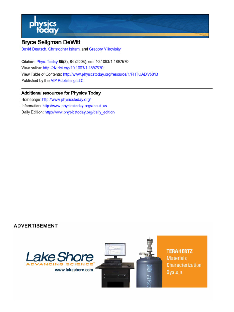 Bryce Seligman DeWitt (2005) | PDF | General Relativity | Physics