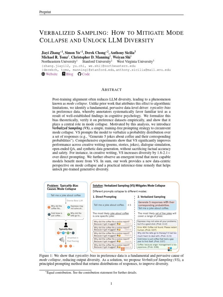 Verbalized Sampling How to Mitigate Mode Collapse and Unlock Llm ...