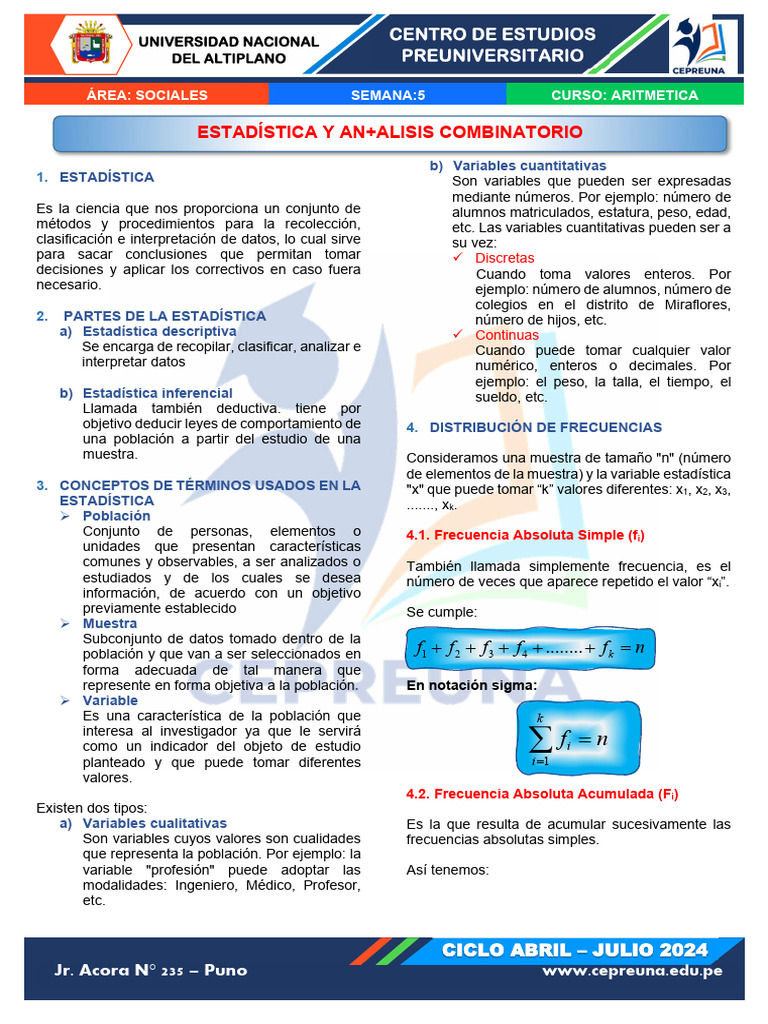 S5 estadistica y analisis combinatorio | PDF | Diferencia | Mediana