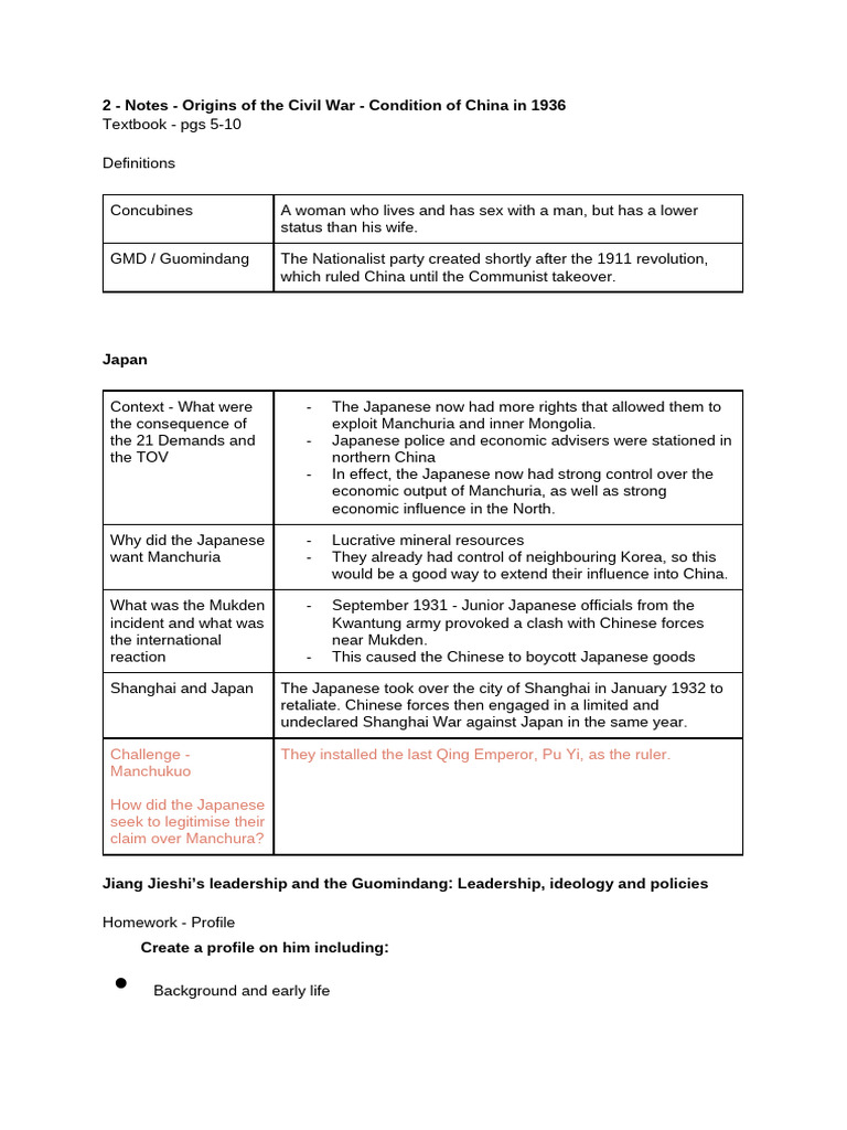 2 - Notes - Origins of The Civil War - Condition of China in 1936 | PDF