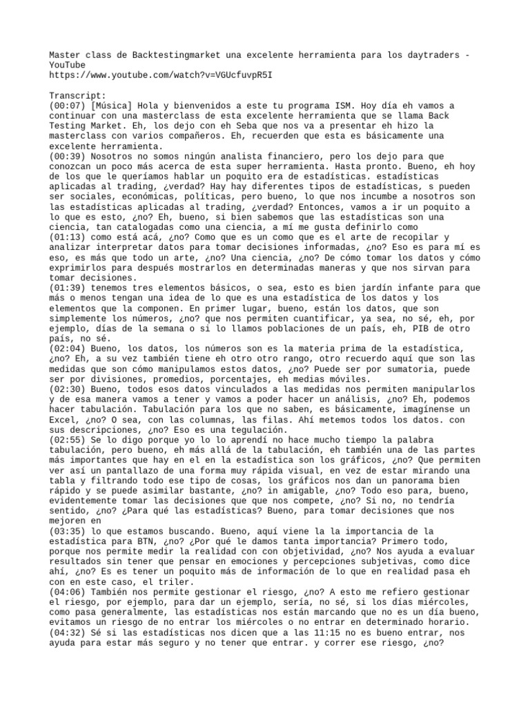 Master Class de Backtestingmarket | PDF | Estadísticas