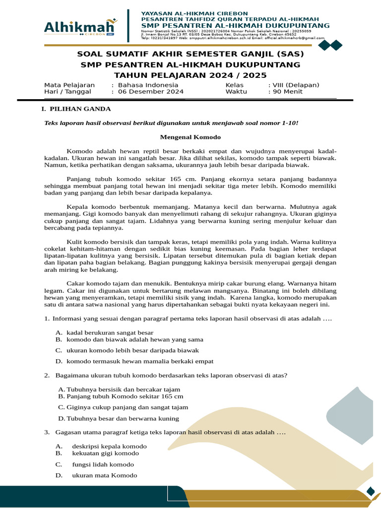 SOAL BIND KLS 8 Fix | PDF