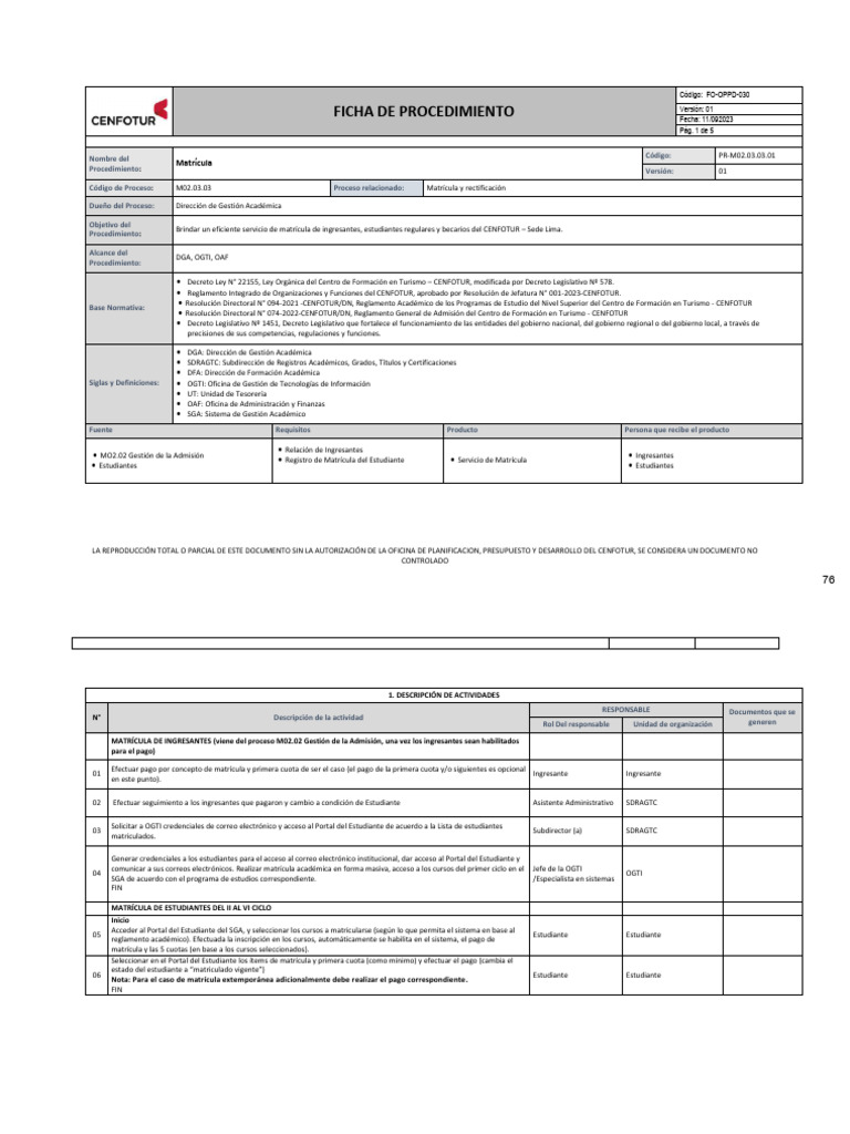 PR-M02.03.03.01 Matrícula | PDF | Regulación