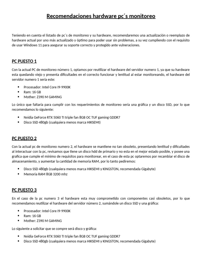 Recomendaciones Hardware Pc COM | PDF | Hardware de la computadora ...