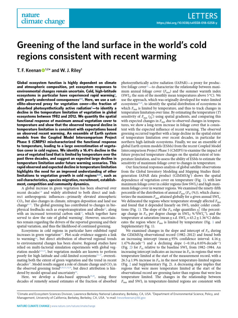Cold Region Greening and Temperature Limits | PDF | Climate Change ...