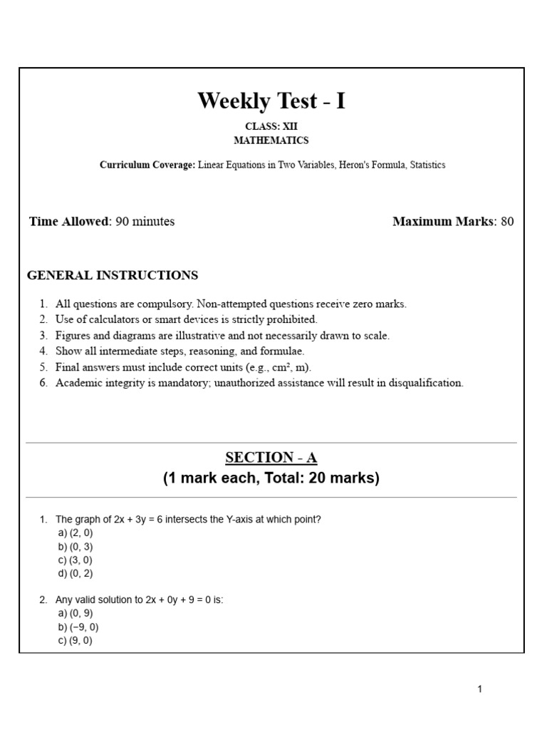 Weekly Test - I(Maths) (1) | PDF | Area | Triangle