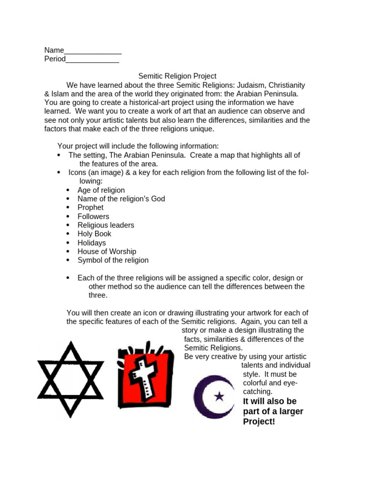 Semitic Religions Art Project Guide | PDF