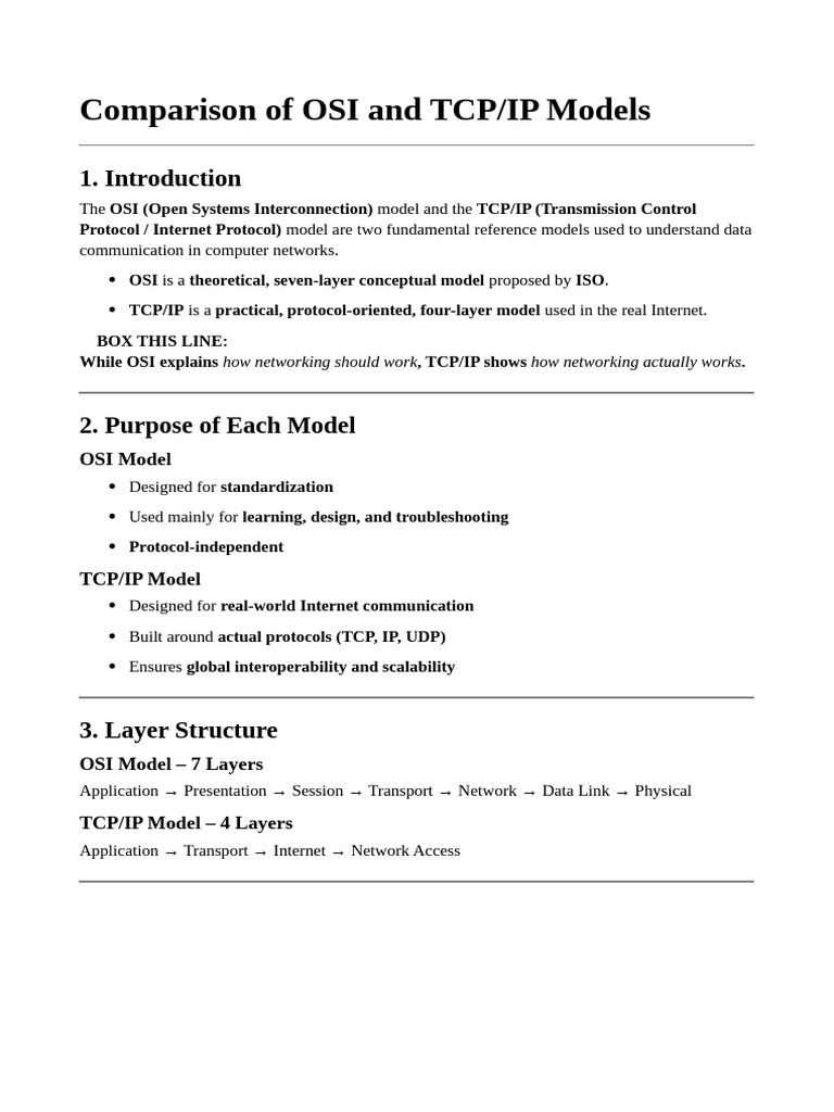 OSI vs TCP/IP Models Explained | PDF | Internet Protocol Suite | Osi Model