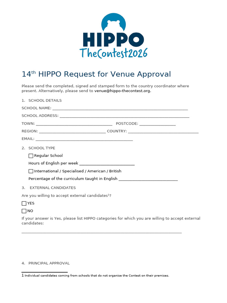 Hippo 2026 Venue Approval Form | PDF | Chess Openings | Chess Theory