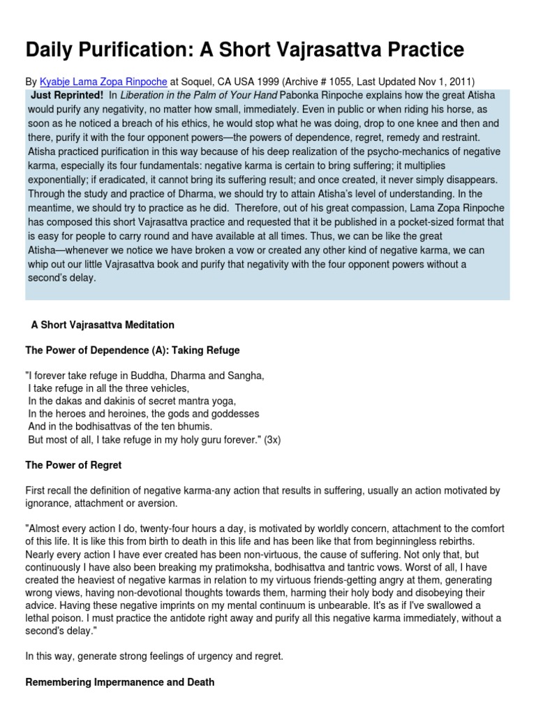 Vajrasattva Daily Purification Practice | PDF